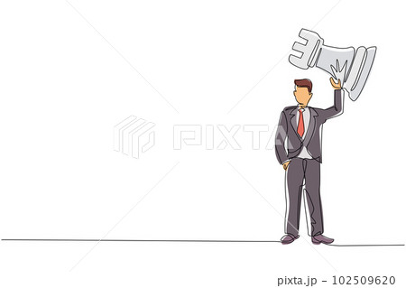Single one line drawing businessman holding and...のイラスト素材 [102509620 ...