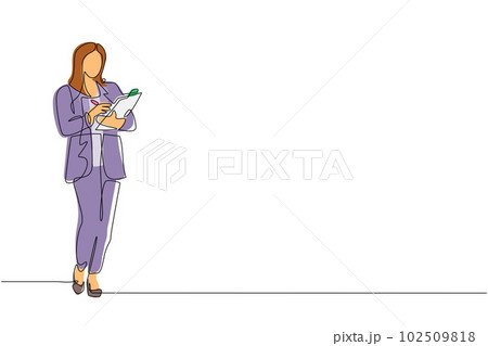 Continuous one line drawing female office...のイラスト素材 [102509818] - PIXTA