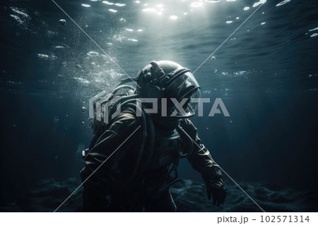 An astronaut is floating in the ocean. Spaceman...のイラスト素材 [102571314] - PIXTA