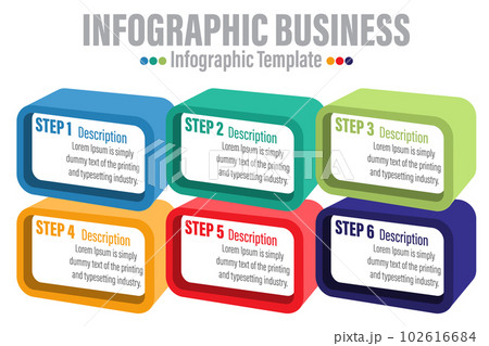 6 Steps, six 6 option 3D box note shape...のイラスト素材 [102616684] - PIXTA
