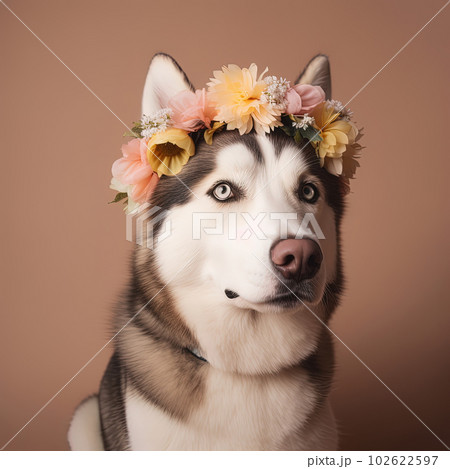 Husky With Flower Crown