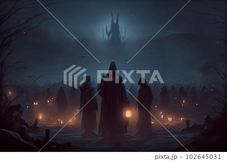 Witch sabbath cult ritual at night. loomy...のイラスト素材 [102645031] - PIXTA