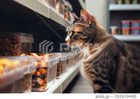 Cute cat in a pet store looking and choosing...のイラスト素材 [102650480] - PIXTA