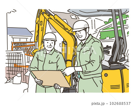工事現場で打ち合わせをする作業員達のイラスト素材 [102688537] - PIXTA