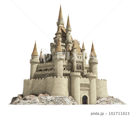 Old fairytale castle on the hill isolated on...のイラスト素材 [102711823] - PIXTA