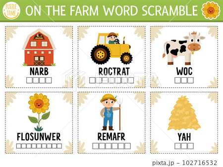 Vector on the farm word scramble activity page....のイラスト素材 [102716532 ...
