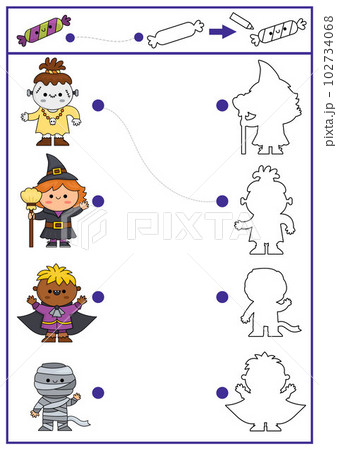 Halloween shape matching, coloring and drawing...のイラスト素材 [102734068 ...