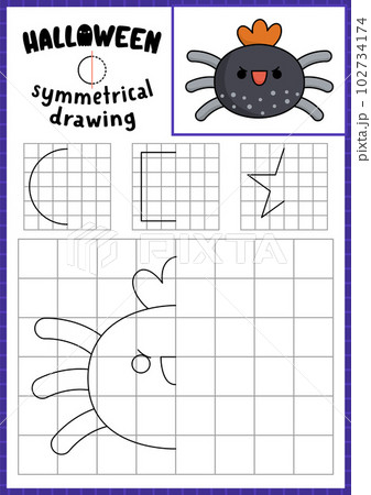 Halloween symmetrical drawing worksheet....のイラスト素材 [102734174] - PIXTA