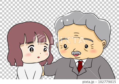 An elderly man gently pushing a woman's back - Stock Illustration ...