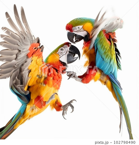 Two parrots fight each other on a white...のイラスト素材 [102798490] - PIXTA