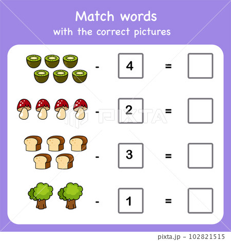 subtract and match with pictures. Educational...のイラスト素材 [102821515] - PIXTA