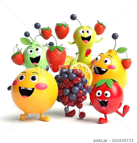 Colorful smiling fruits and vegetables dancing...のイラスト素材 [102830715 ...