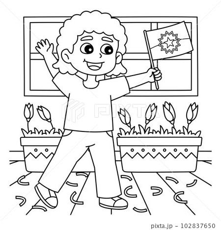 Child Holding Juneteenth Flag Coloring Page のイラスト素材 [102837650] - PIXTA
