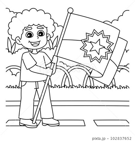Boy Holding Juneteenth Flag Coloring Page のイラスト素材 [102837652] - PIXTA