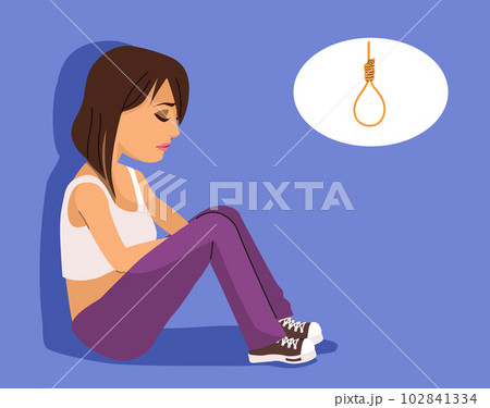Sad Depressed Woman Thinking Of Suicideのイラスト素材 [102841334] - PIXTA