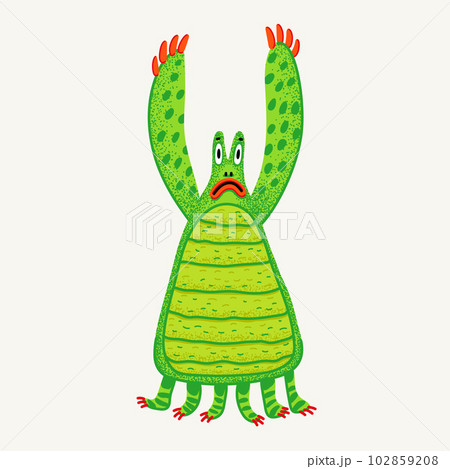 Cute cartoon vector monster. Green sad monster...のイラスト素材 [102859208 ...
