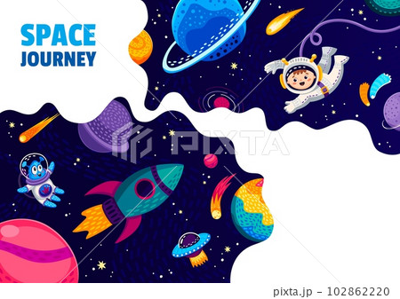 Cartoon space poster. Astronaut, alien, rocket...のイラスト素材 [102862220 ...