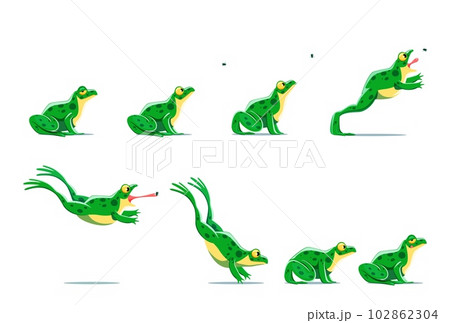 Cartoon frog jump sequence motion sprite sheet....のイラスト素材 [102862304 ...