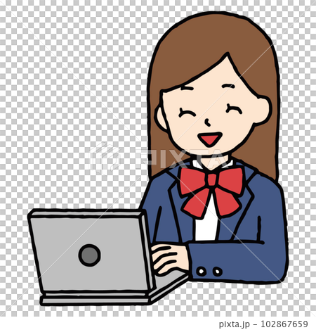 A smiling high school girl studying a computer - Stock Illustration ...