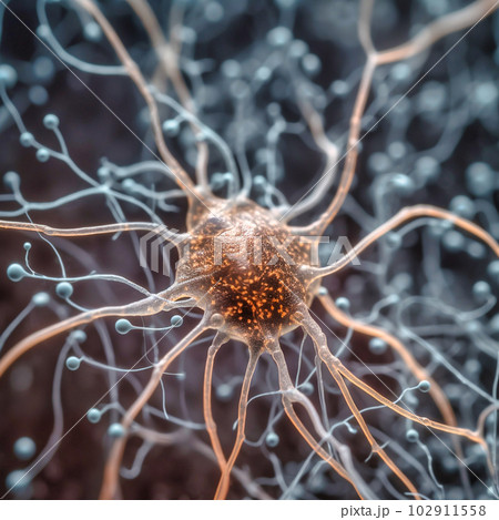 A macro view of a neuron inside a brain nerve...のイラスト素材 [102911558] - PIXTA