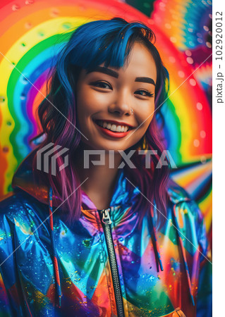 Happy Asian young woman. Colorful gen z girl...のイラスト素材 [102920012] - PIXTA
