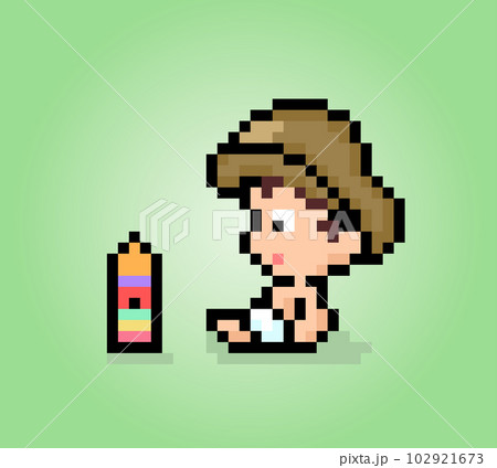 Pixel baby boy sitting with his toys....のイラスト素材 [102921673] - PIXTA
