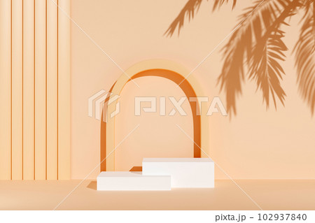 Two white empty podiums stand out on beige...のイラスト素材 [102937840] - PIXTA