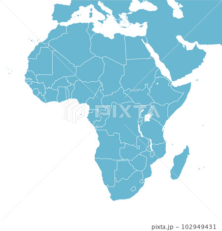アフリカ大陸の地図、国境線、地中海沿岸からアラビア半島を含むのイラスト素材 [102949431] - PIXTA