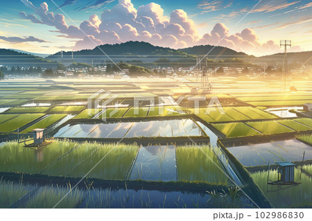 美しい田園風景のイラスト素材 [102986830] - PIXTA