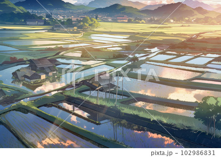 美しい田園風景のイラスト素材 [102986831] - PIXTA