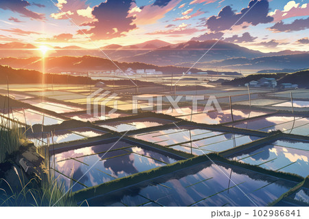 美しい田園風景のイラスト素材 [102986841] - PIXTA