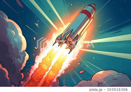 Rocket launch, ship, 2d illustrationのイラスト素材 [103016306] - PIXTA
