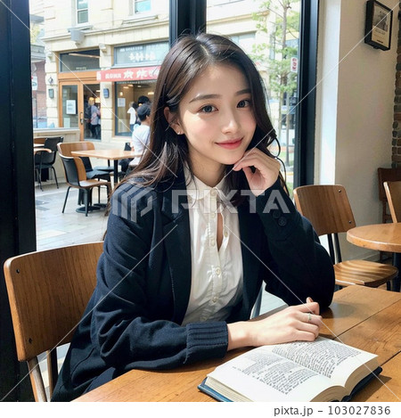 AI生成美女・カフェで勉強のイラスト素材 [103027836] - PIXTA