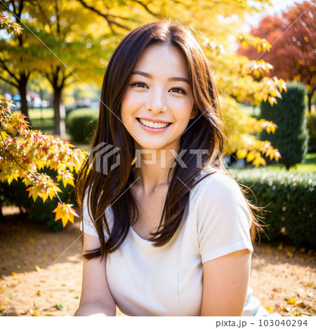 AI生成美女・秋の公園のイラスト素材 [103040294] - PIXTA
