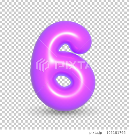 Colorful violet balloon digit six. 3d realistic... - Stock Illustration ...