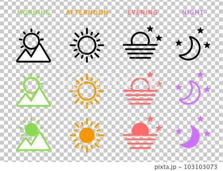 Morning, noon, evening, night icon set - Stock Illustration [103103073 ...