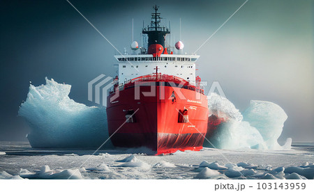 Red icebreaker in the middle of Arctic oceanのイラスト素材 [103143959] - PIXTA