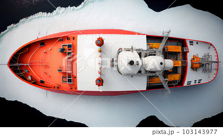 Red icebreaker in the middle of Arctic oceanのイラスト素材 [103143977] - PIXTA