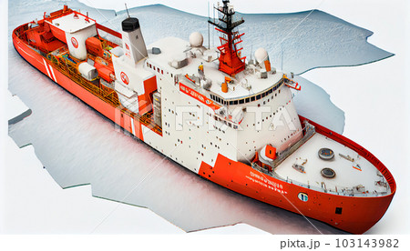 Red icebreaker in the middle of Arctic oceanのイラスト素材 [103143982] - PIXTA