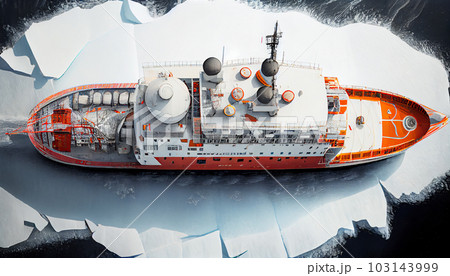 Red icebreaker in the middle of Arctic oceanのイラスト素材 [103143999] - PIXTA