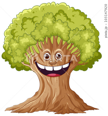 Smiley happy tree cartoonのイラスト素材 [103147920] - PIXTA
