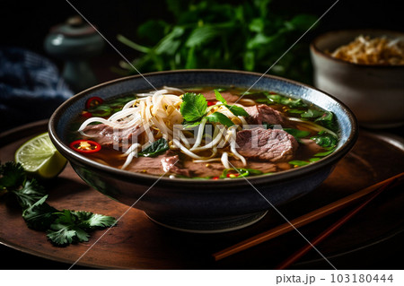 Delicious Steaming Bowl of Pho: Authentic...のイラスト素材 [103180444] - PIXTA