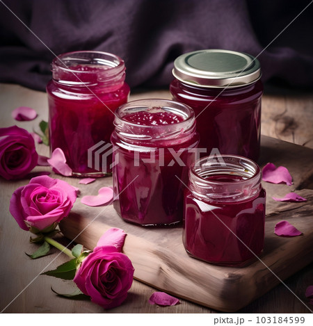 Homemade roses jam on wooden backgrounds. Ai...のイラスト素材 [103184599] - PIXTA