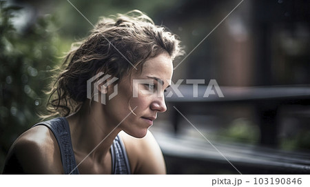 Sideways portrait of a pretty young woman with...のイラスト素材 [103190846 ...