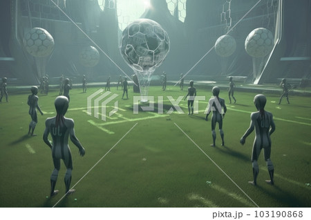 aliens playing soccer on a futuristic,...のイラスト素材 [103190868] - PIXTA