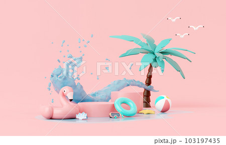 Summer pink vacation beach with Flamingo...のイラスト素材 [103197435] - PIXTA