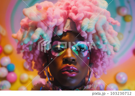 African black man with multicolored eyeshadows...のイラスト素材 [103230712 ...