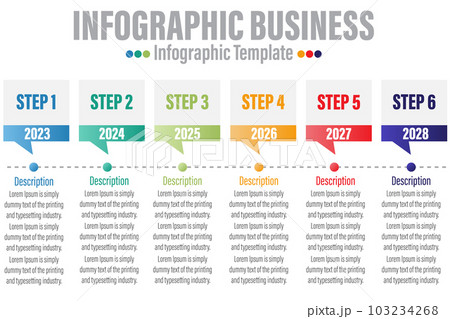 Timeline 6 Steps, six 6 option shape table...のイラスト素材 [103234268] - PIXTA