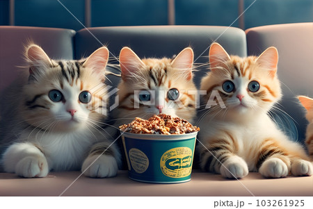 Three cute cat in sunglasses watching a movie...のイラスト素材 [103261925] - PIXTA