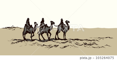 Camel Caravan Drawing The Poster Corp Panoramic Images – Camel